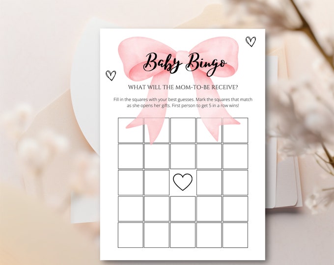 Baby Shower Bingo Game Printable Game Grandmillenial Pink Bow Girl Baby ...