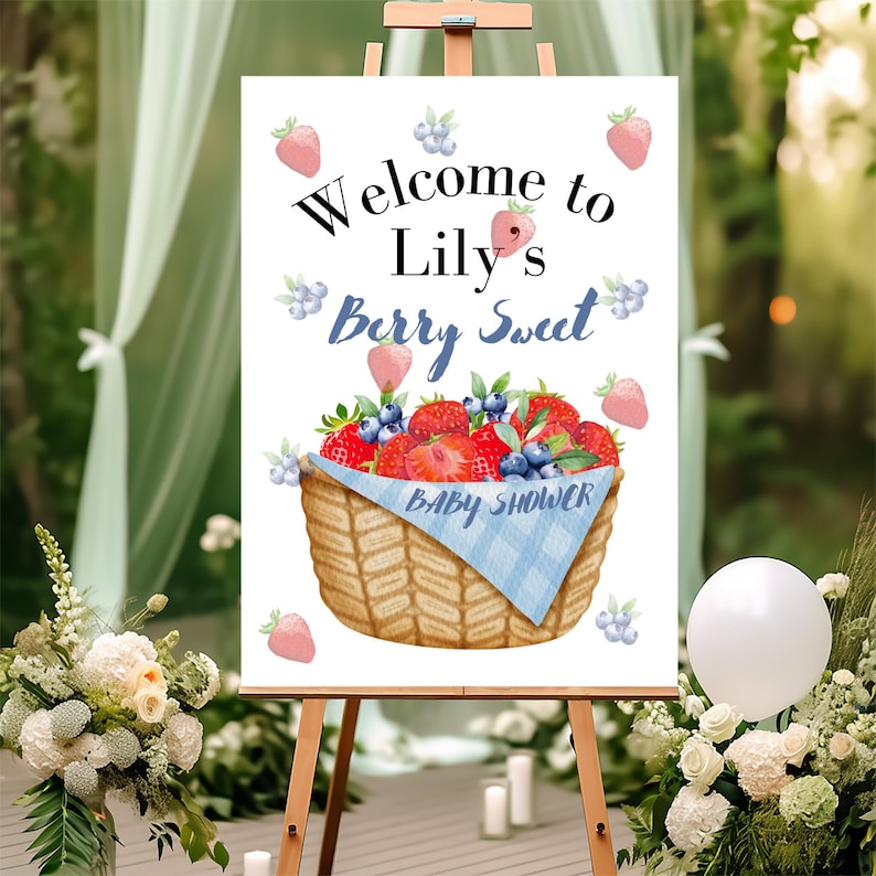 Editable Berry Sweet Baby Shower Welcome Sign - Etsy