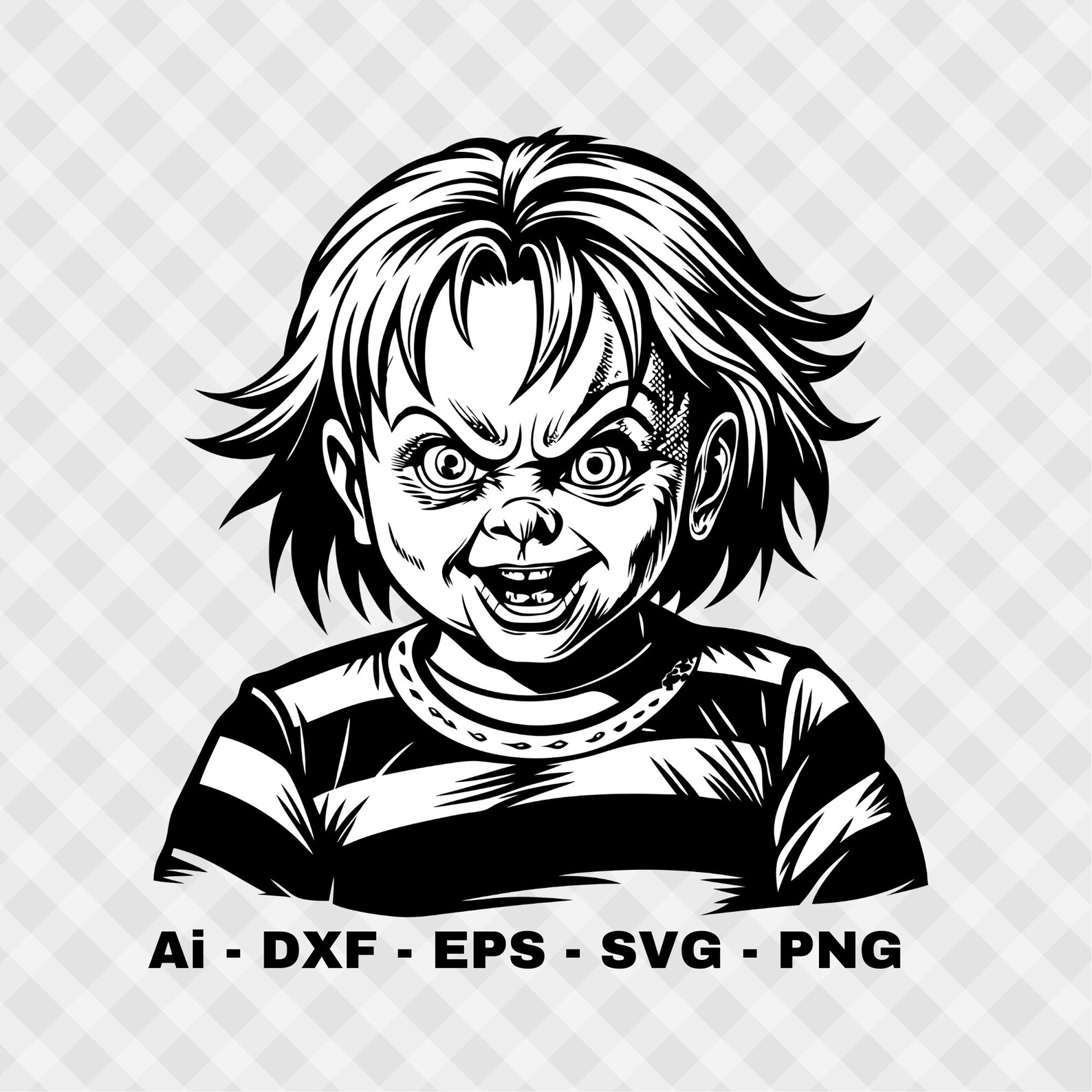 Creepy Chucky Vector Ai, Dxf, Eps, Svg, Png Scary Movie Fan Art ...