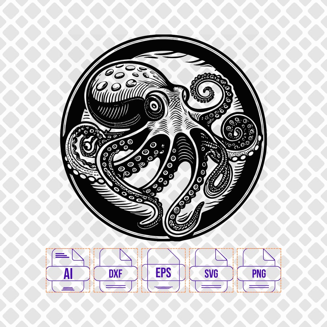 Sea Octopus Ai, Dxf, Eps, Svg, Png Sea Creature Art, Marine Life ...