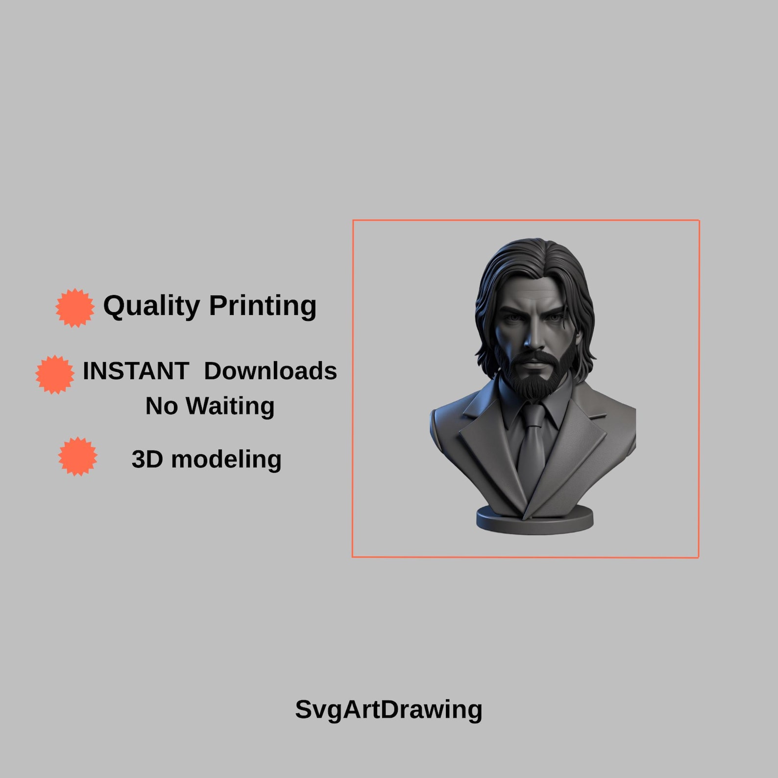 John Wick Bust STL File – Figure 3D Printing Model (digital Download ...