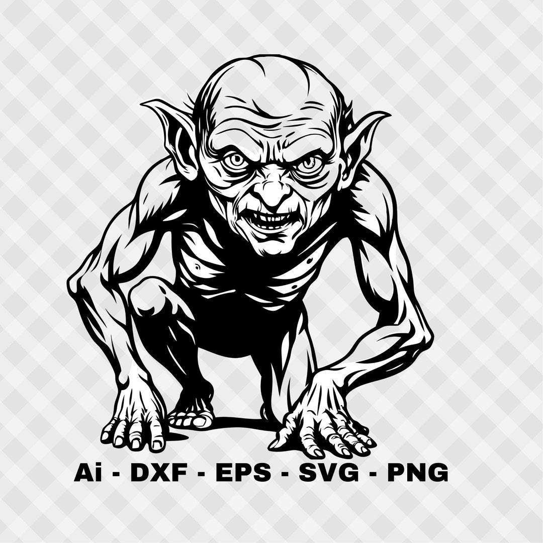 Gollum Lotr Vector Ai, Dxf, Eps, Svg, Png Fantasy Character, Cutting ...