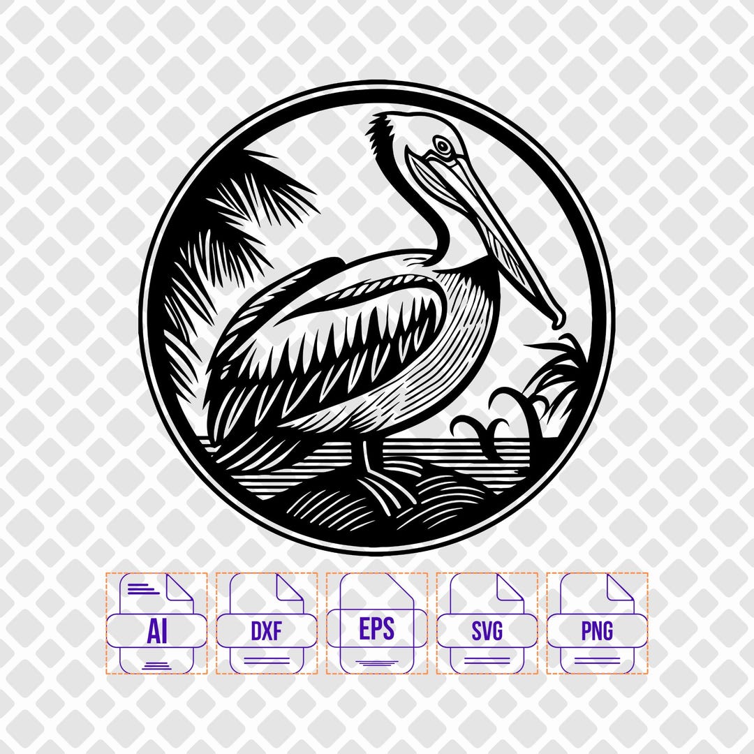 Stunning Pelican Ai, Dxf, Eps, Svg, Png Pelican Illustration, Coastal ...