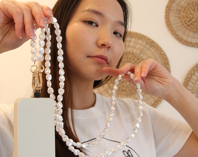 Crossbody Phone Strap Pearl Phone Chain Pearls Phone Lanyard Pearl Charm Wedding Jewellery Emily ...