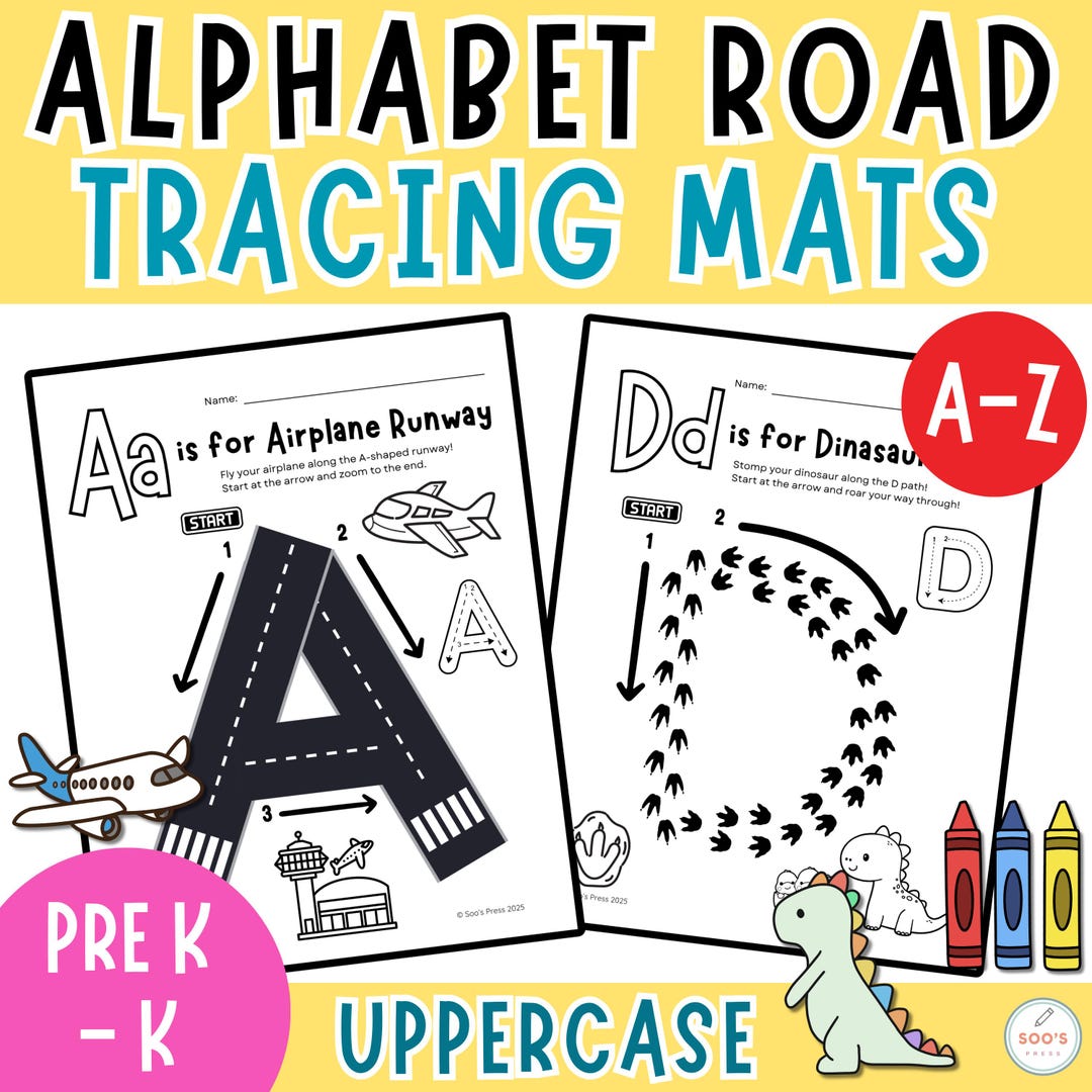 Alphabet Road Tracing Mats, Uppercase Letter Activity for Boys, Vehicle ...