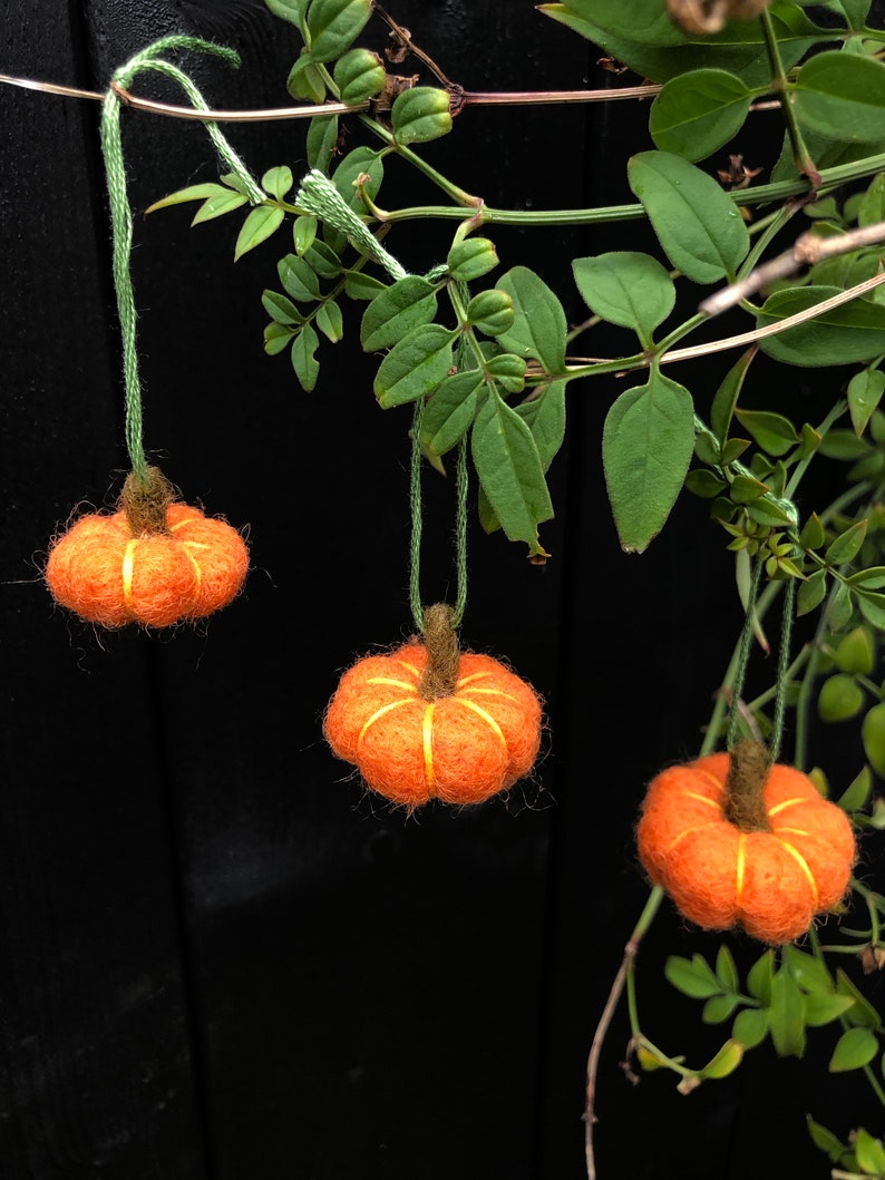 Set of 3 Needle Felted Small Miniature Tiny Pumpkin Fall Autumnal ...
