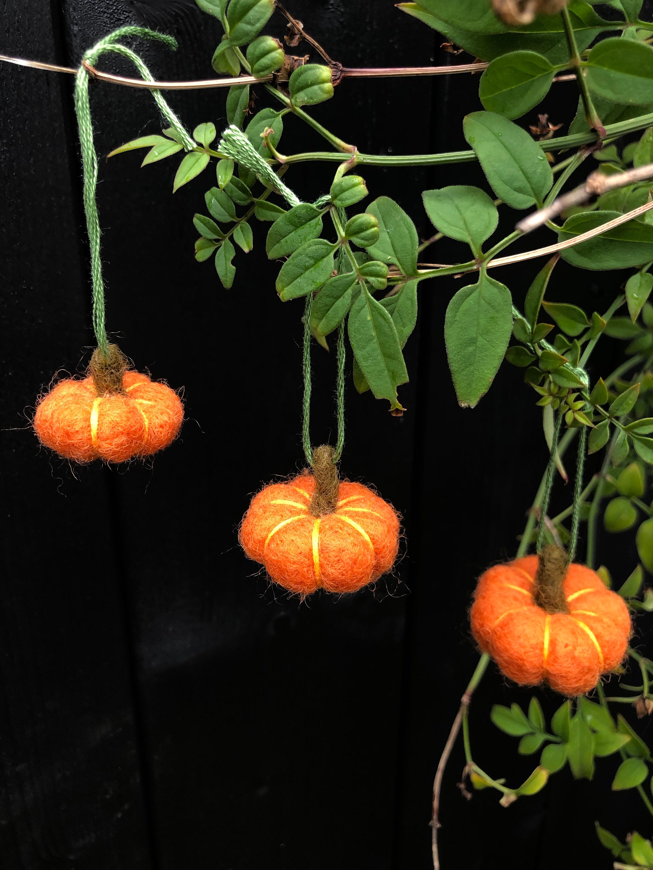 Set of 3 Needle Felted Small Miniature Tiny Pumpkin Fall Autumnal ...