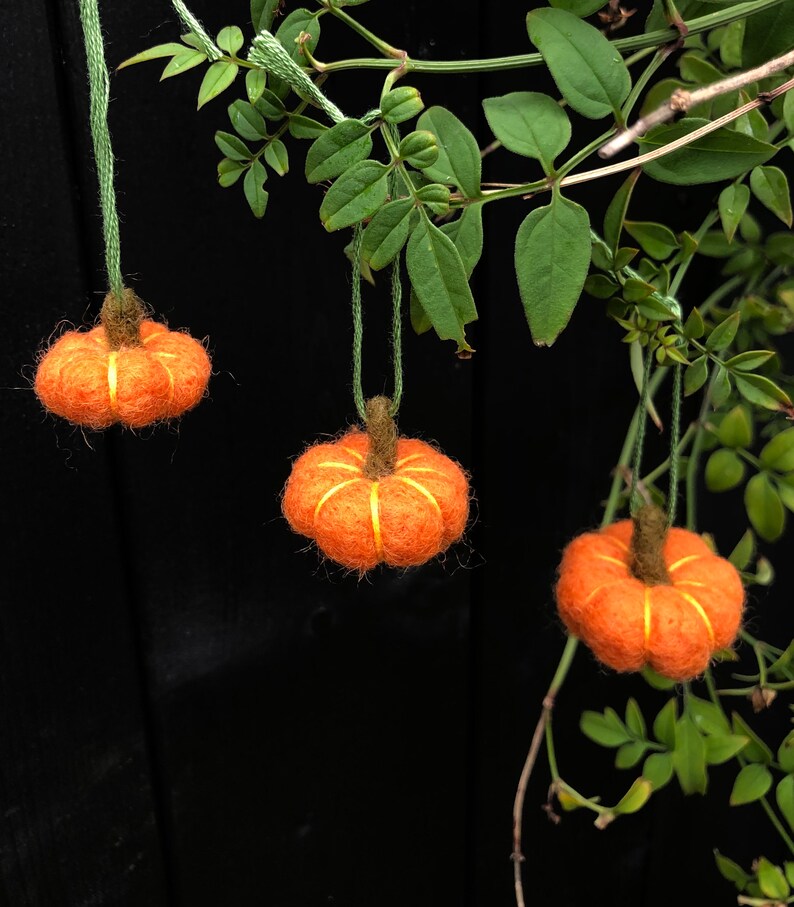 Set of 3 Needle Felted Small Miniature Tiny Pumpkin Fall Autumnal ...