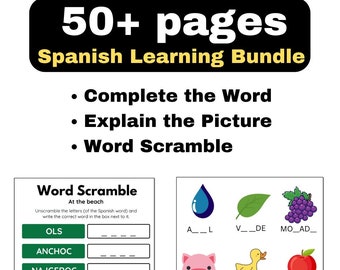 Spanish Bundle for Kids, 20 Pages Spanish Intermediate to Middle School ...