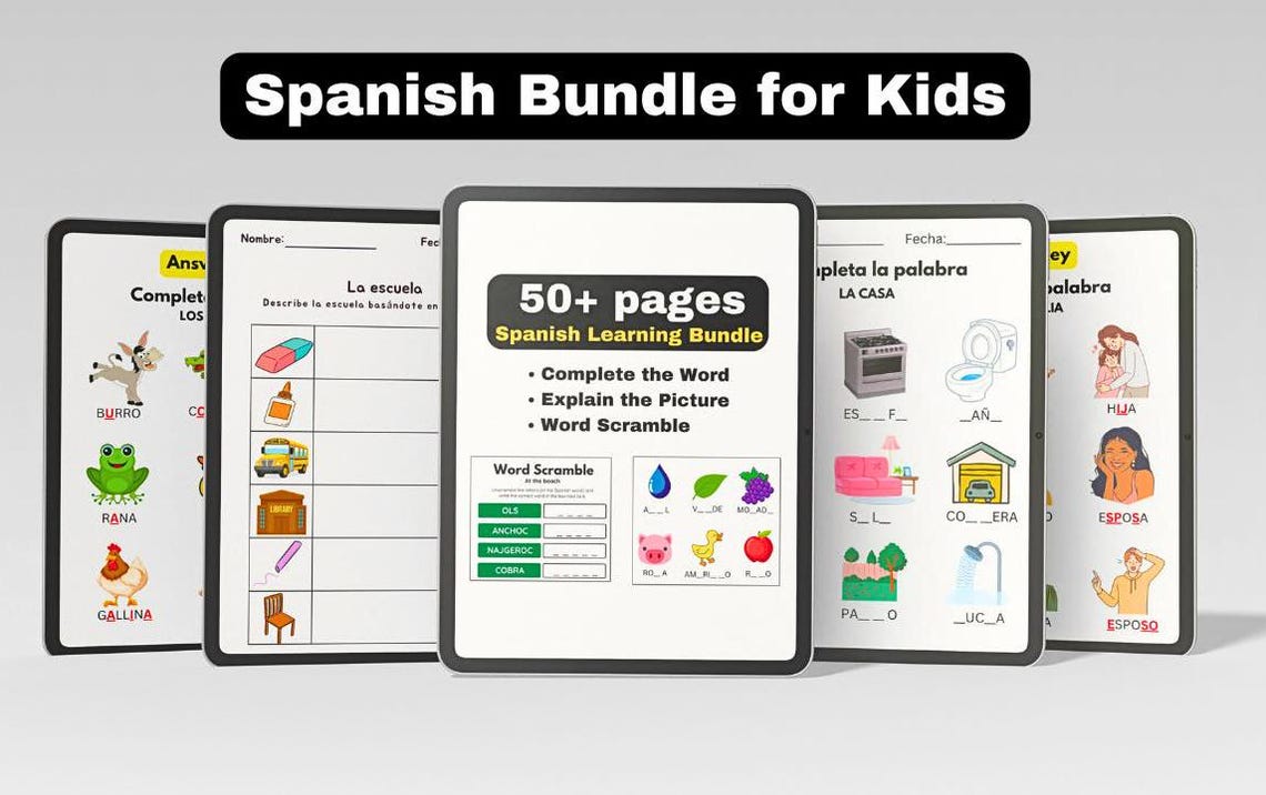 Learning Spanish for Kids (bundle) - Etsy