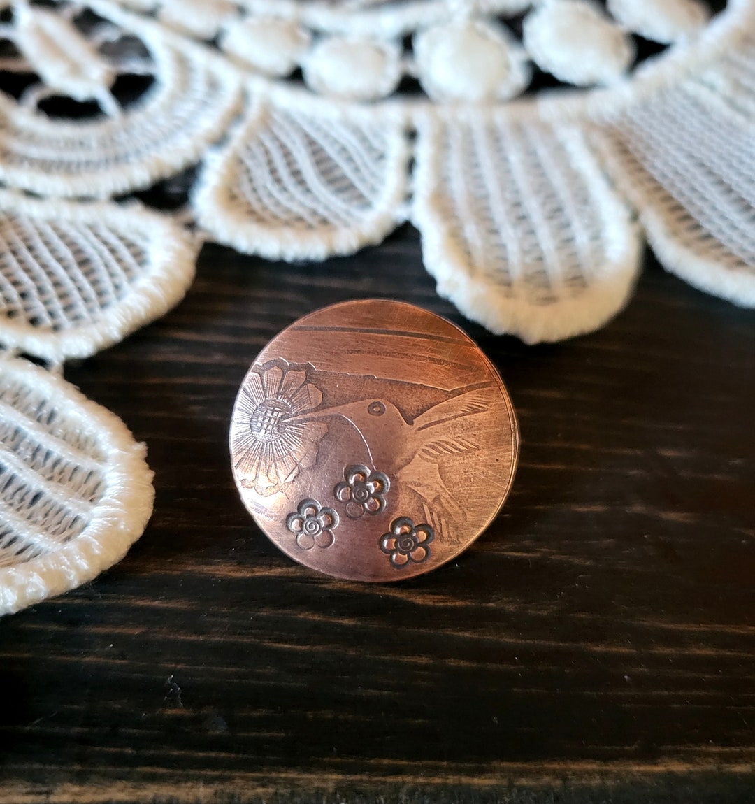 Copper Button Artisan Button Hummingbird Cowboy Hat Stone Turquoise ...