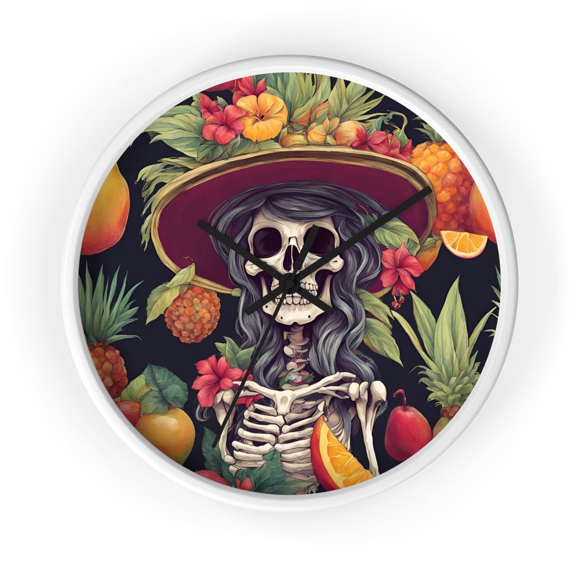 Tropical Skeleton Wall Clock, Cute Skeleton Clock , Maximalist Skeleton ...