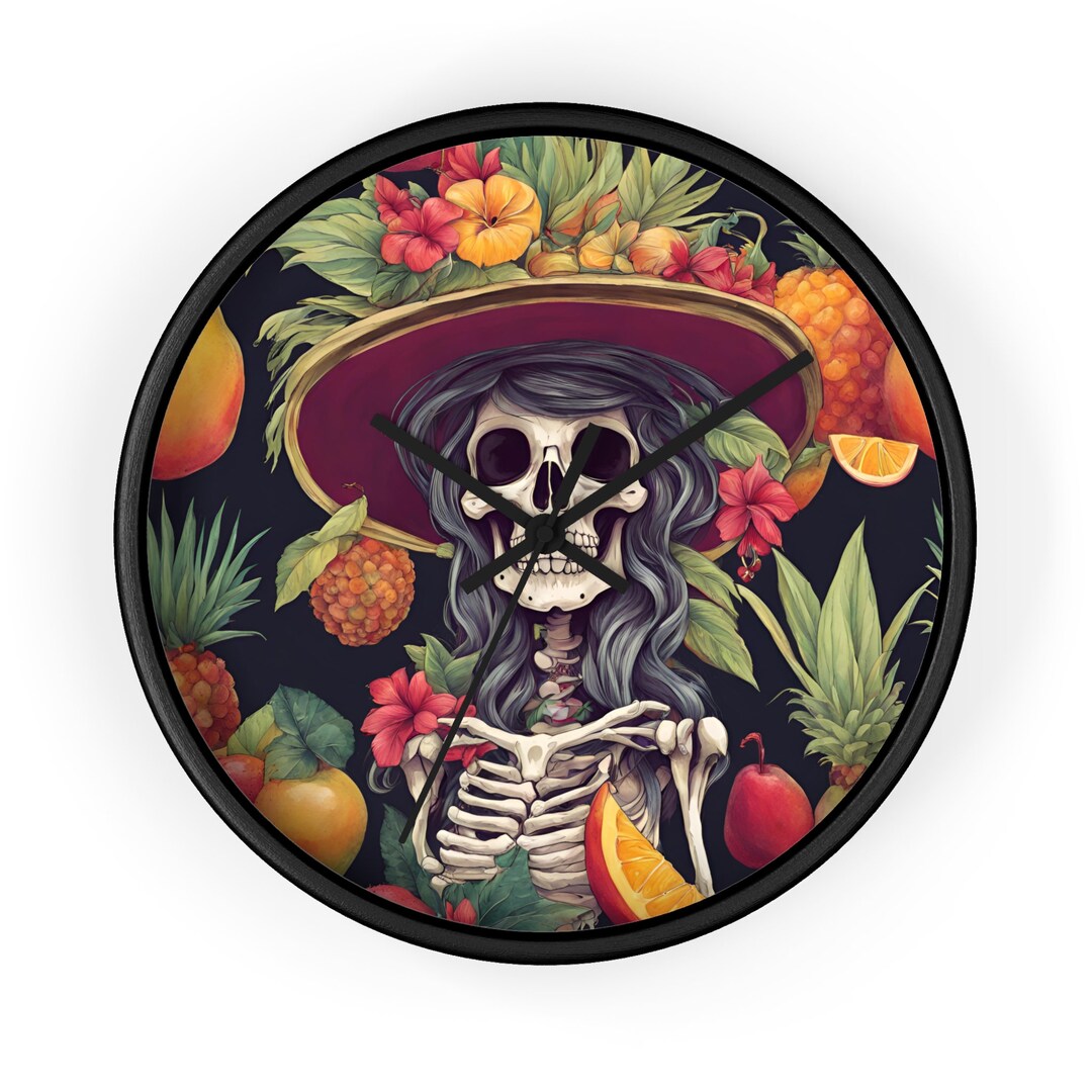 Skeleton Wall Clock, Aesthetic Wall Clock, Tropical Skeleton Lady Wall ...