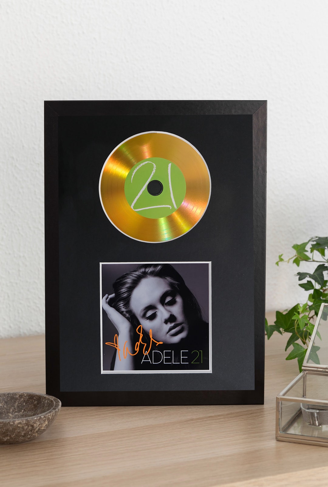 Adele '21' Vinyl-style Gold CD With the Album's Cover Artwork Signed by Adele. Framed & Mounted ...
