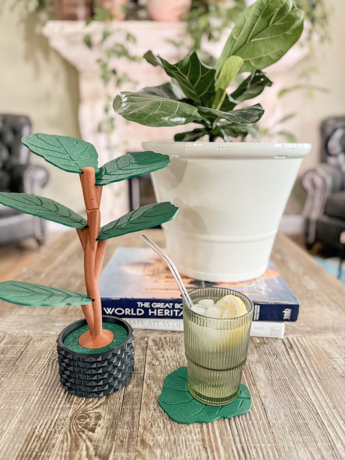 Fiddle Leaf Fig Tree Coaster Plant - Desk Toy or Coffee Table Piece - Etsy