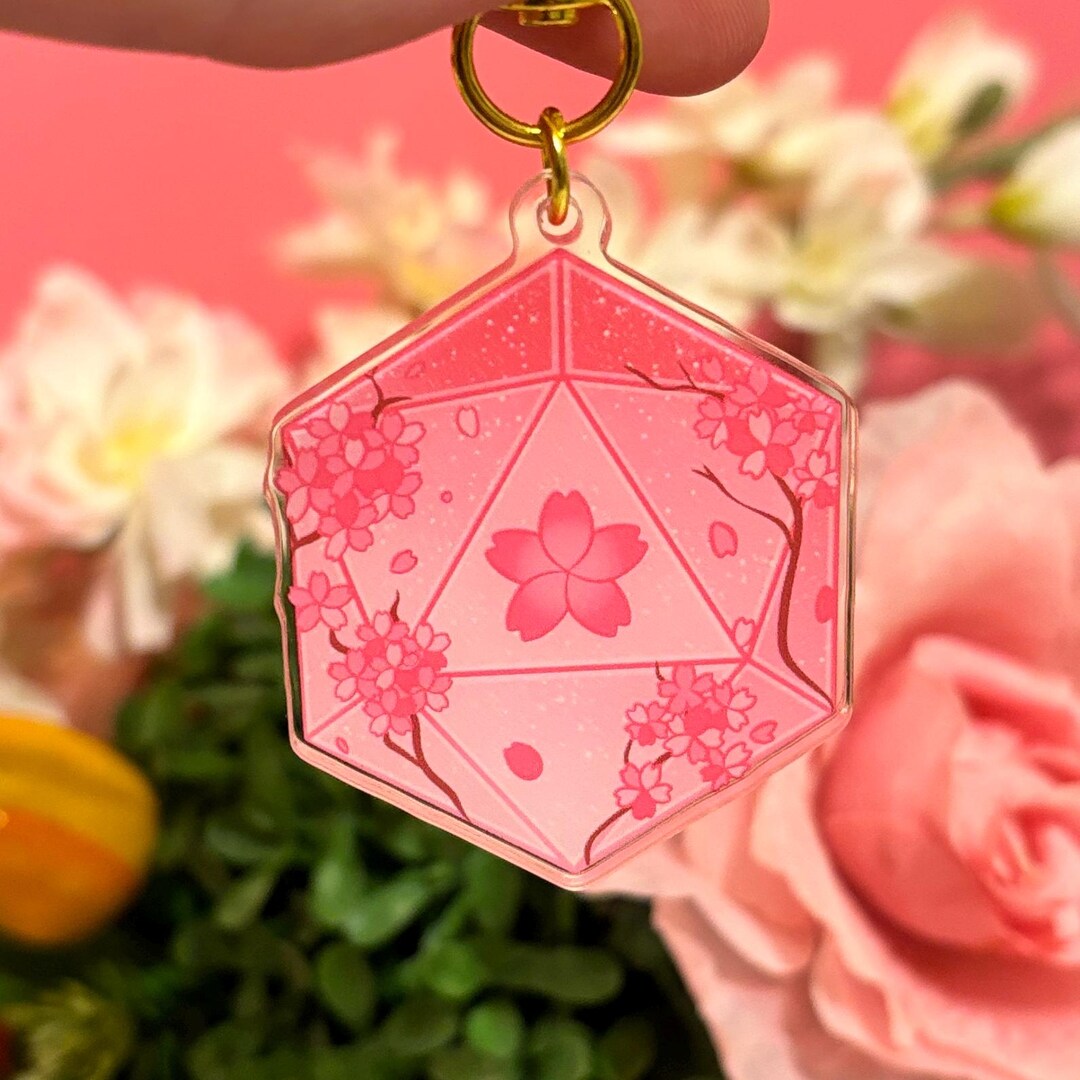 D&D D20 Sakura Flowers Dice Dnd Keychain - Etsy