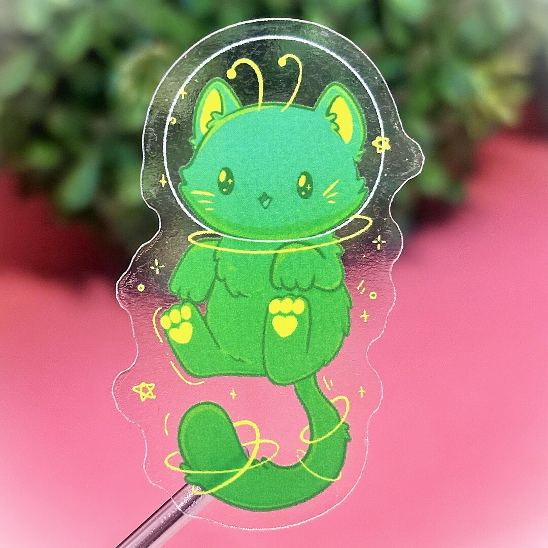 Green Alien Cat Sticker - Etsy