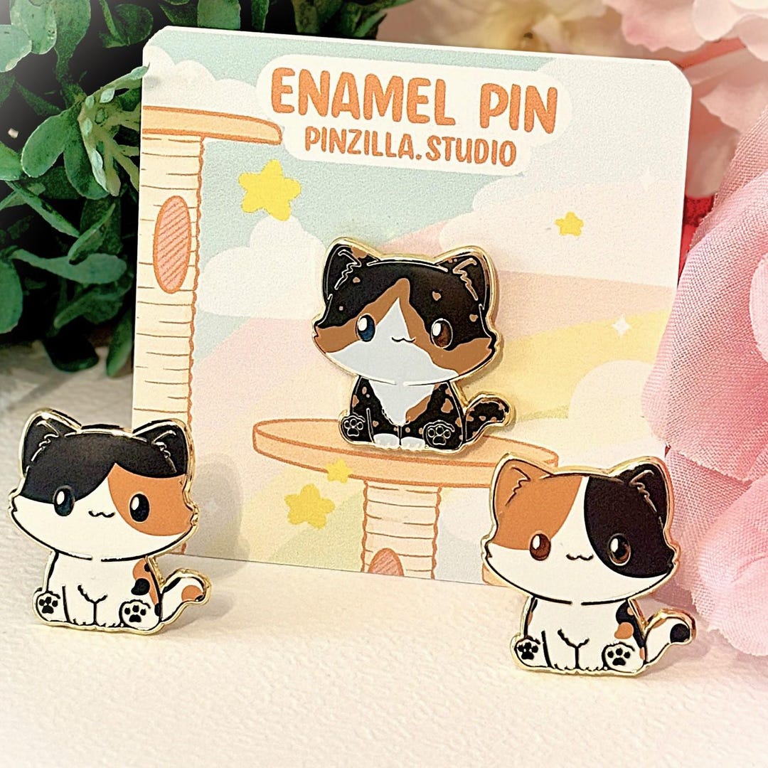 3 Calicos Also Tortoiseshell Calico Tricolor Cat Hard Enamel Pins 3 ...