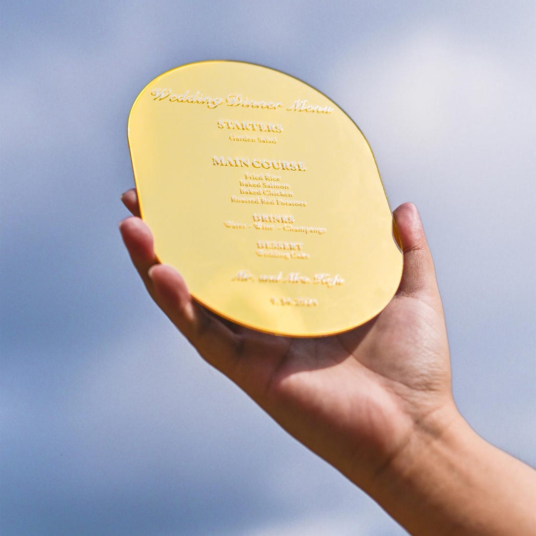 Wedding Gold Mirrored Menu Sign - 6x9 Inches Acrylic, Customizable ...