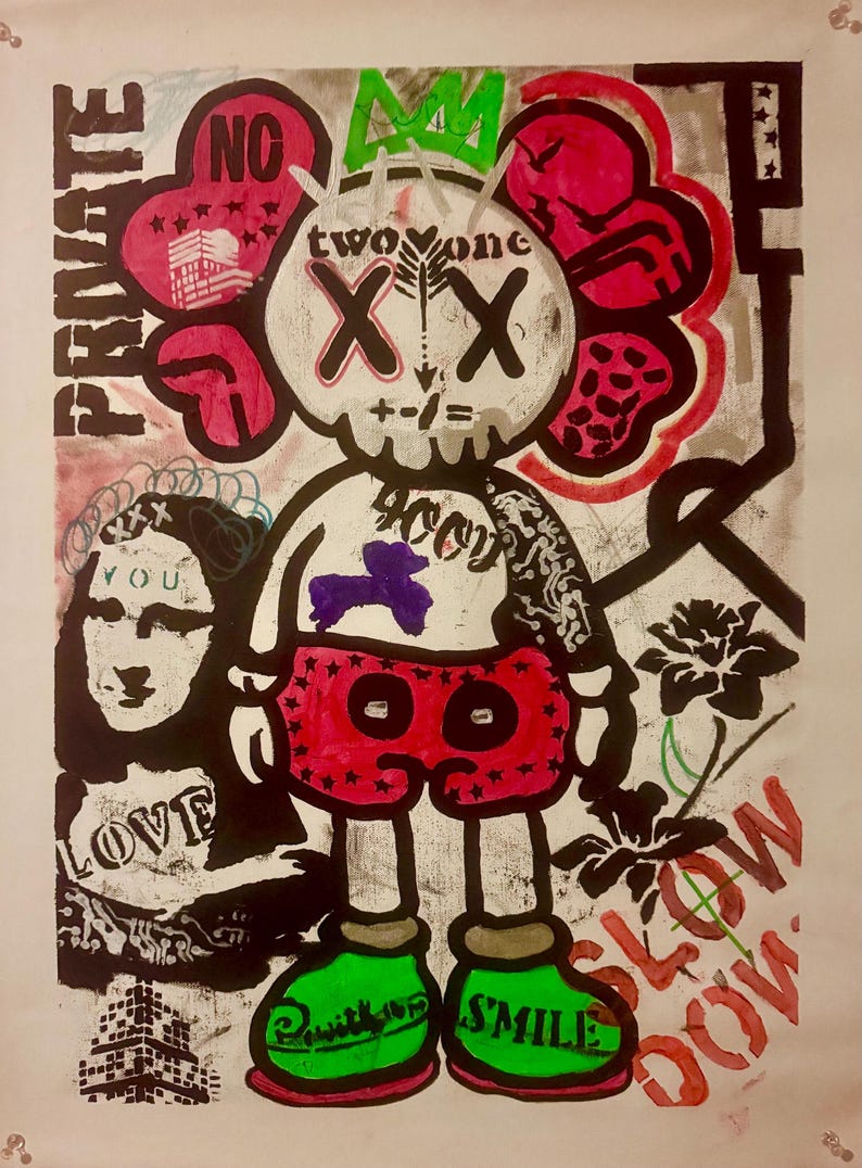 Original Kaws Pop Art | Canvas Painting | Abstract Colorful Wall Art ...