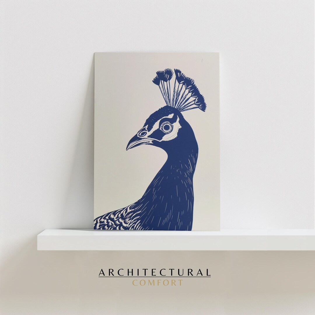 Linocut Peacock Print, Peacock Poster, Blue Peacock Art, Kids Room ...