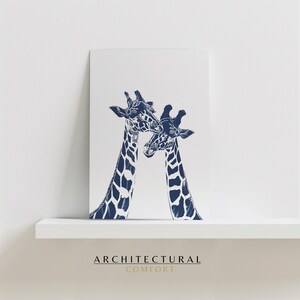 Linocut Giraffe Print, Giraffe Poster, Blue Giraffe Art, Kids Room ...