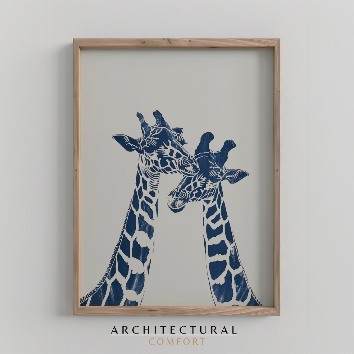 Linocut Giraffe Print, Giraffe Poster, Blue Giraffe Art, Kids Room ...