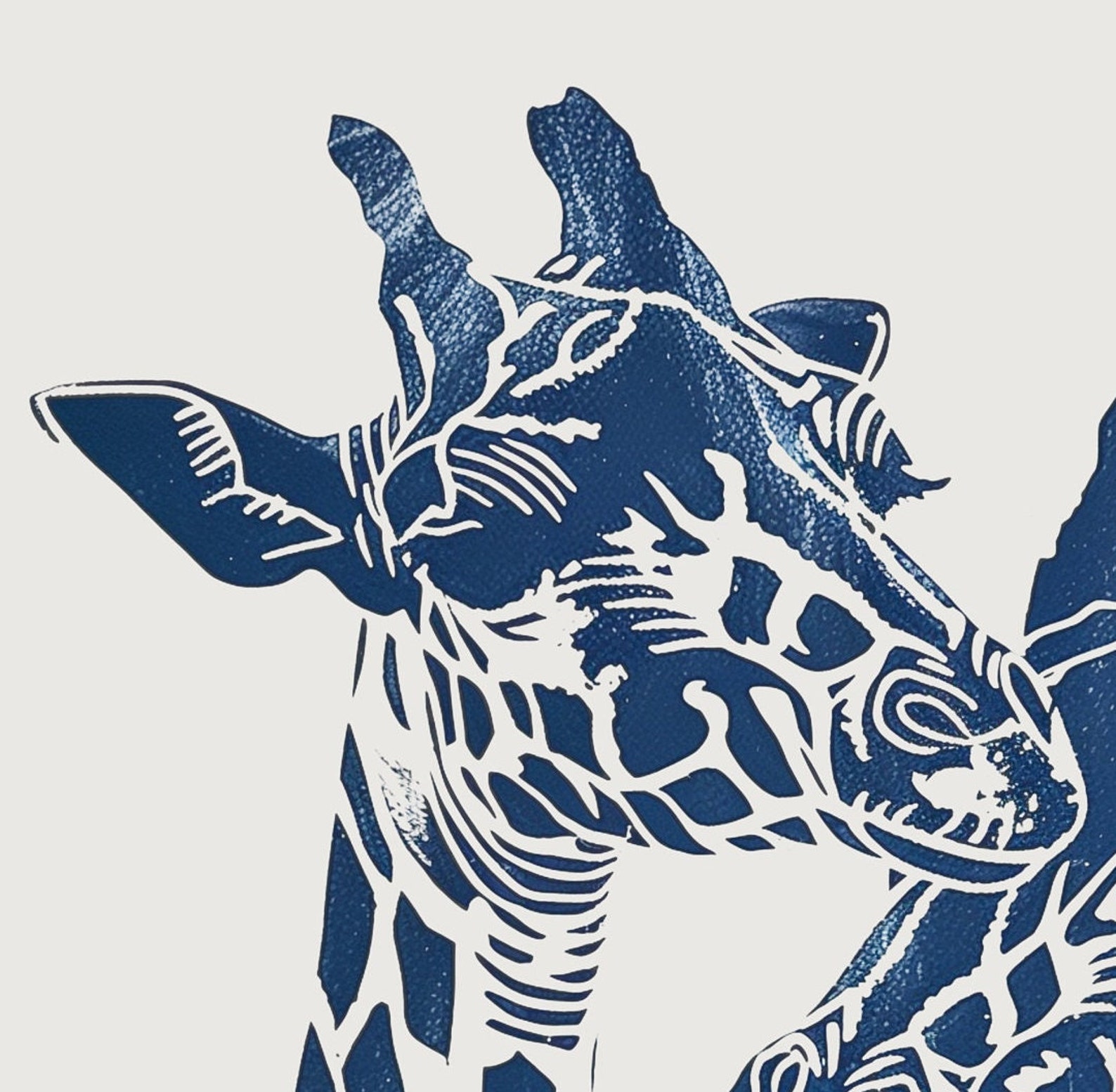 Linocut Giraffe Print, Giraffe Poster, Blue Giraffe Art, Kids Room ...
