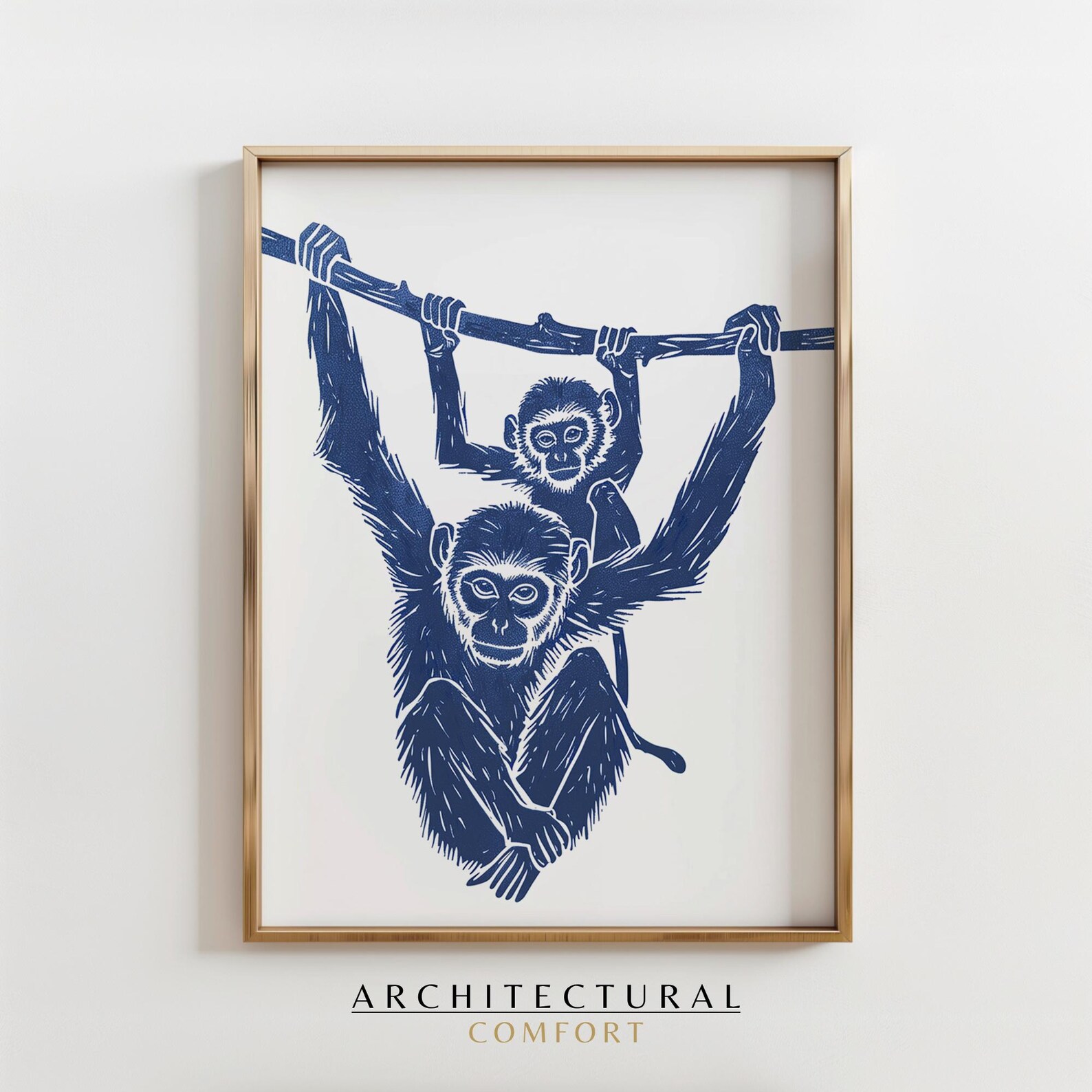 Linocut Spider-monkey Print, Monkey Poster, Blue Monkey Art, Kids Room ...