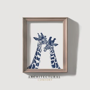 Linocut Giraffe Print, Giraffe Poster, Blue Giraffe Art, Kids Room ...