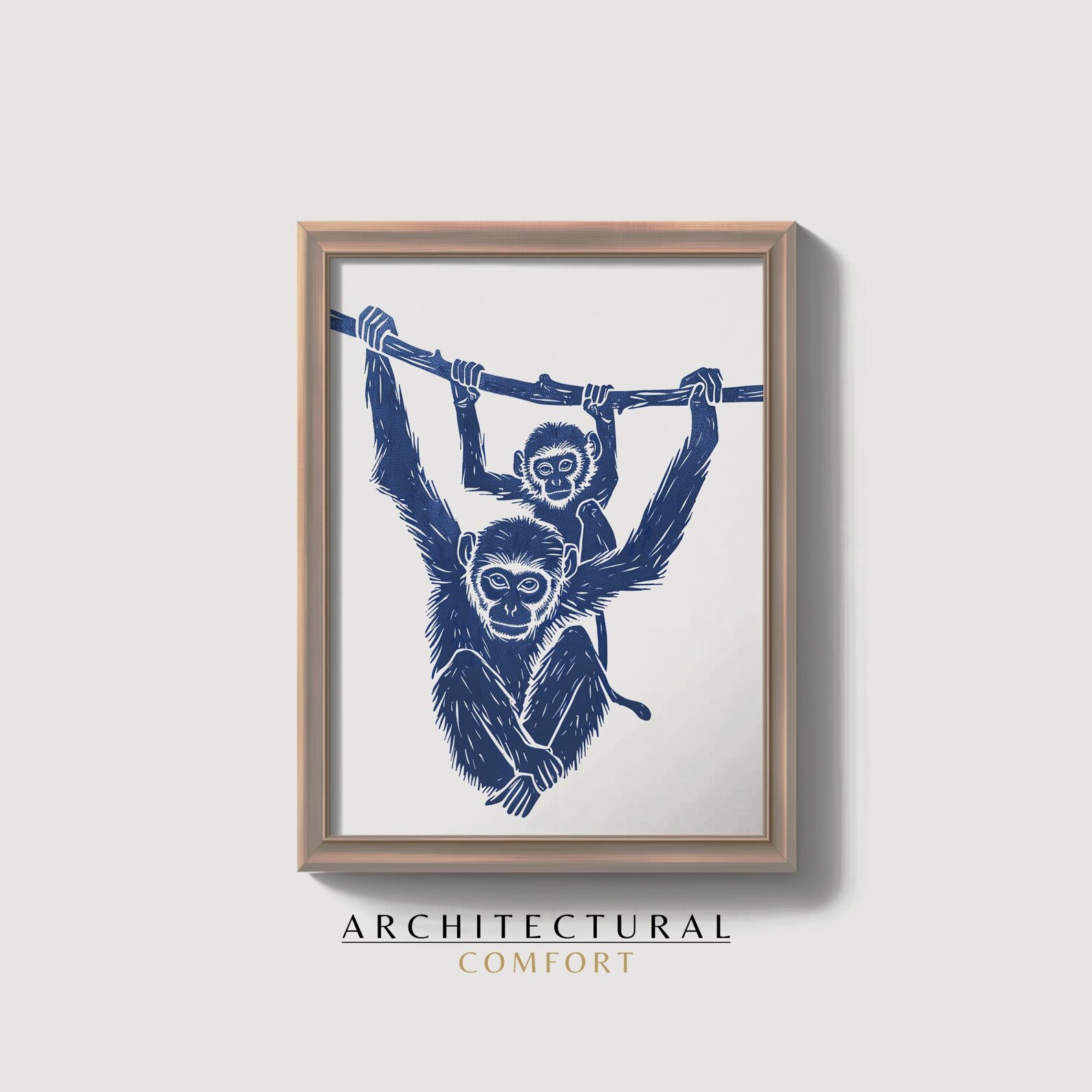Linocut Spider-monkey Print, Monkey Poster, Blue Monkey Art, Kids Room ...