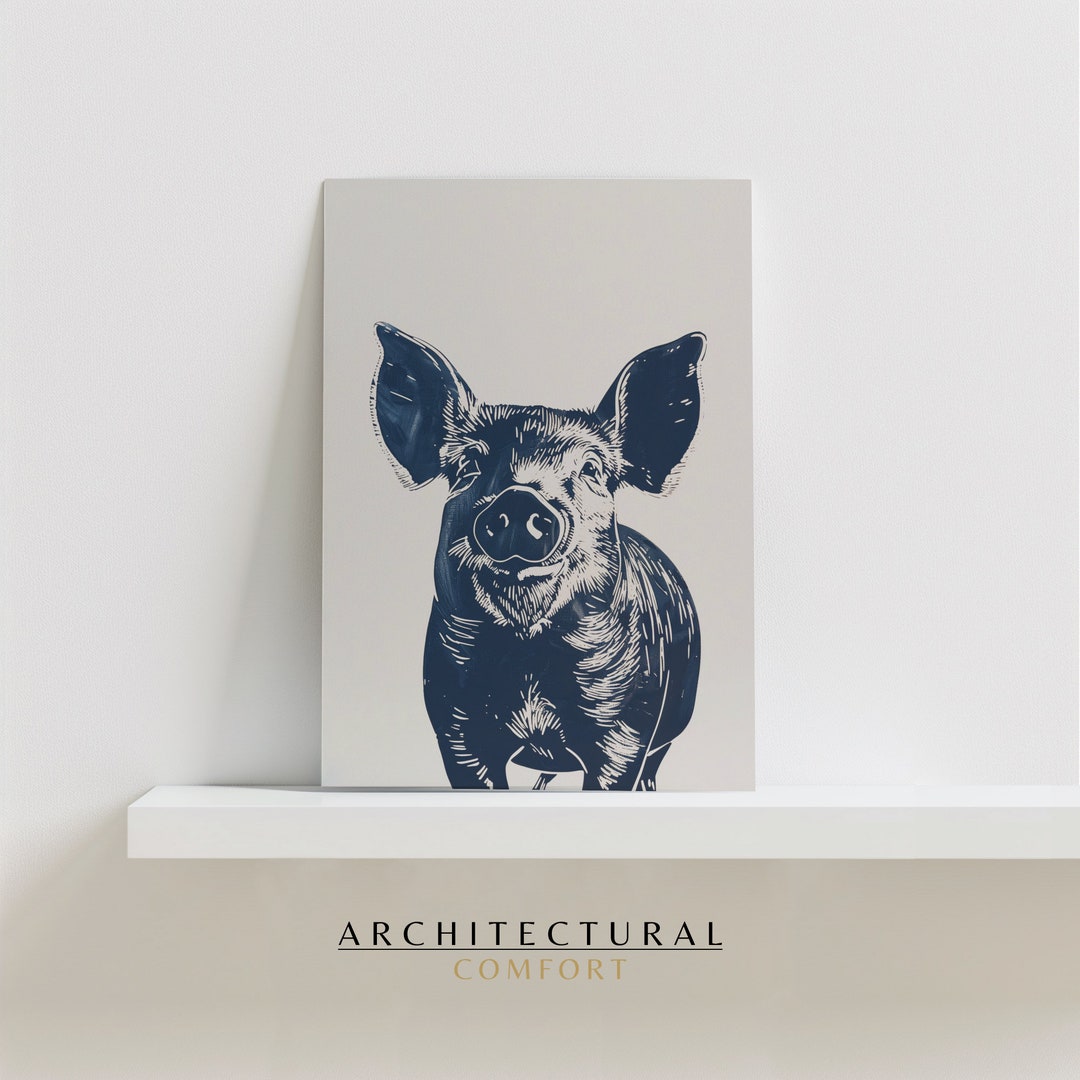Linocut Pig Print, Happy Pig Poster, Pig Print, Nature Art Poster, Kids ...