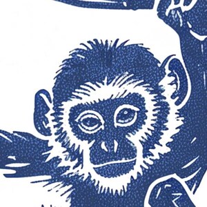 Linocut Spider-monkey Print, Monkey Poster, Blue Monkey Art, Kids Room ...