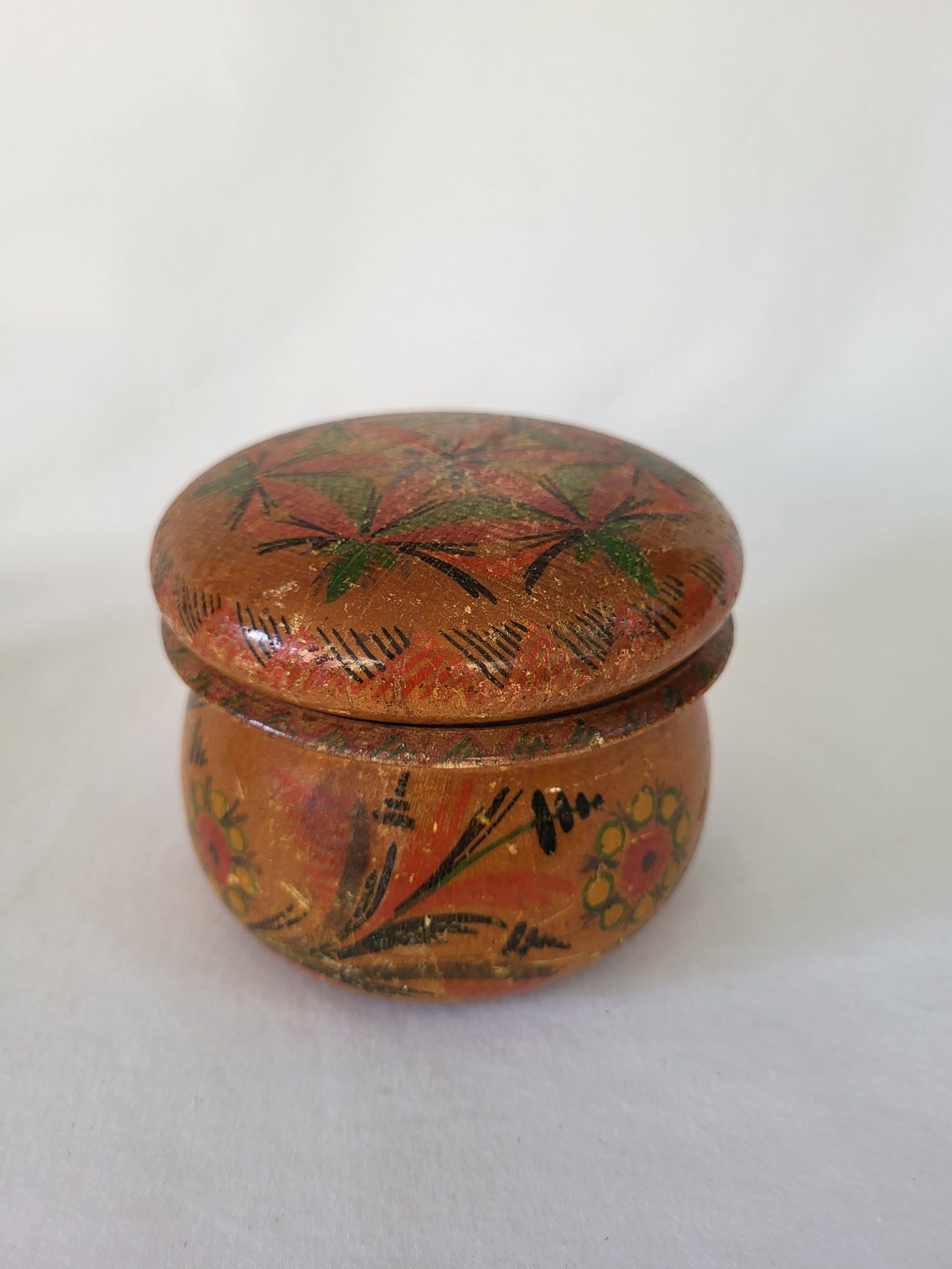 Vintage Hand Painted Wooden Trinket Box With Lid, Polish Folk Art ...