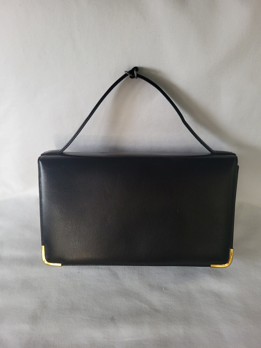 Vintage Ronay Black Leather Handbag Gold Trim Top Handle Strap MCM - Etsy