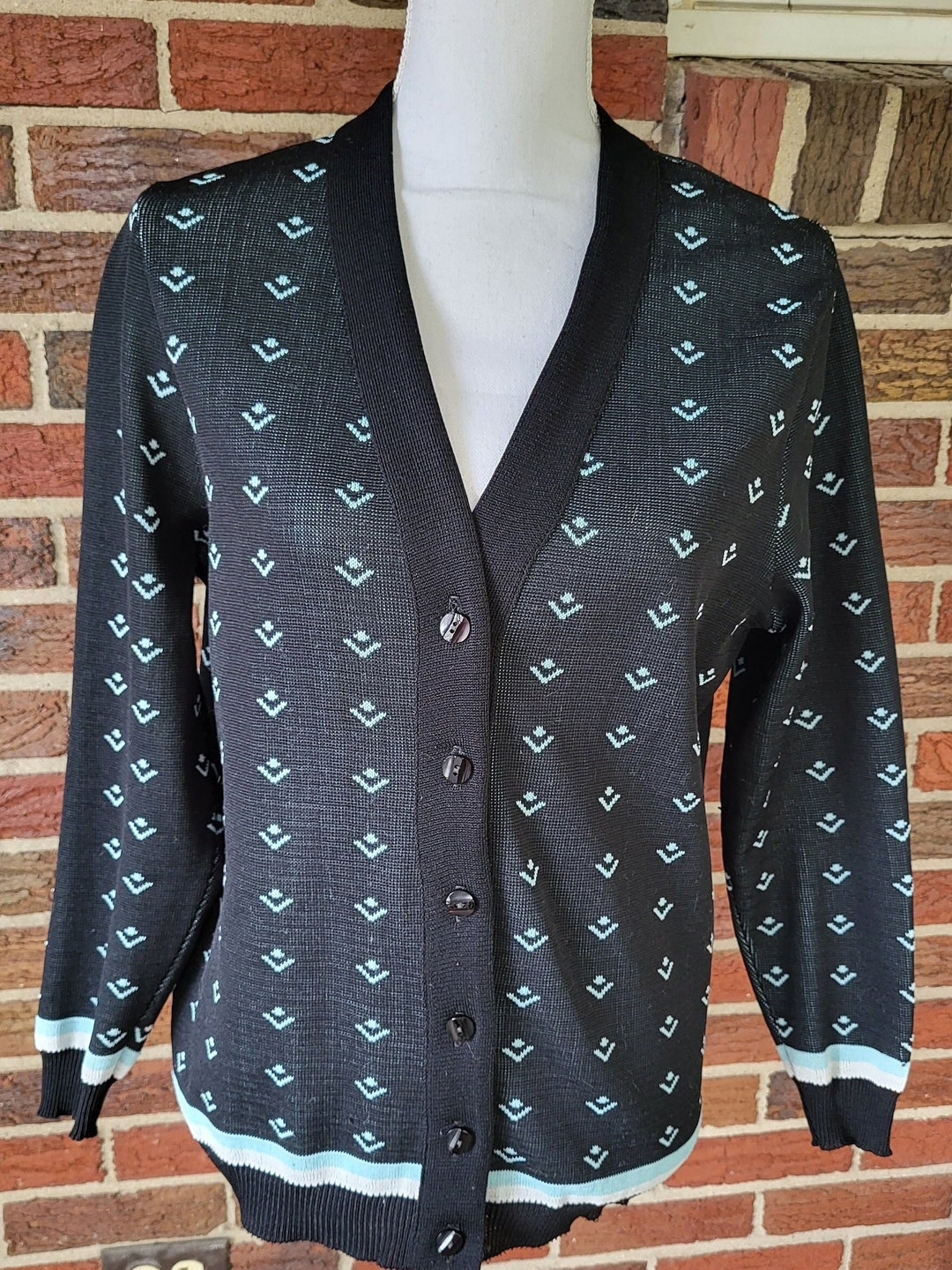 Vintage Devonette Polytron V-neck Geometric Print Cardigan 1960s/70s - Etsy