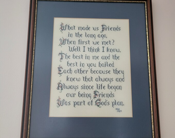 Vintage Framed Cross Stitch Friendship Poem Wall Hanging Art, George ...
