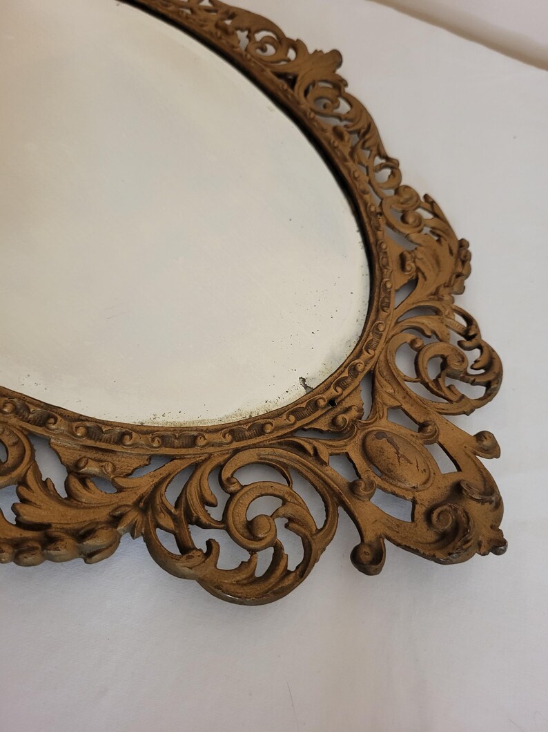 Vintage Ornate Gold Metal Oval Mirror 13x18, Wall Mount, MCM - Etsy