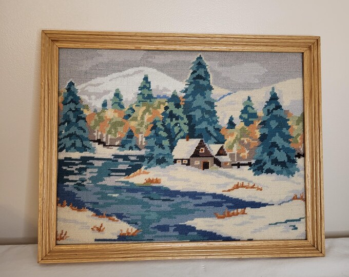 Vintage Winter Needlepoint Art Landscape, Wood Frame - Etsy