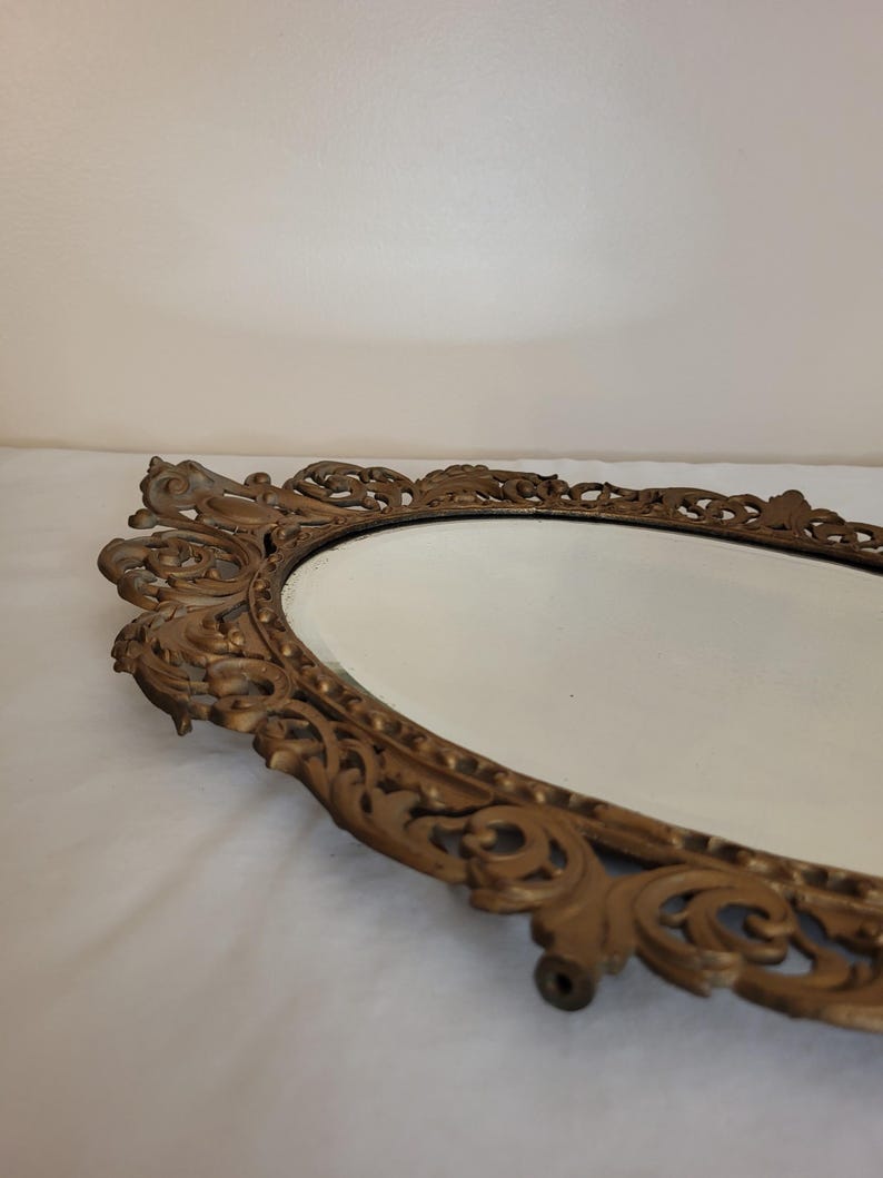 Vintage Ornate Gold Metal Oval Mirror 13x18, Wall Mount, MCM - Etsy