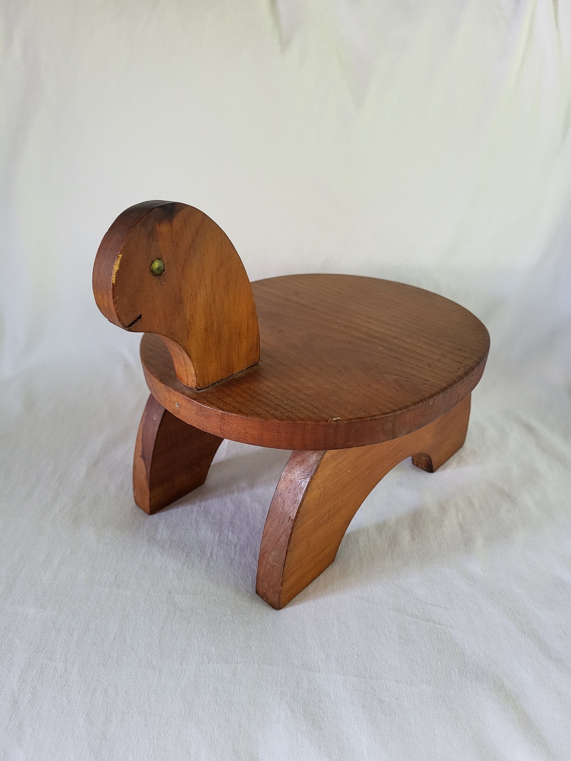 Vintage Small Wooden Turtle Stool, Handmade Artist Signed USA - Etsy