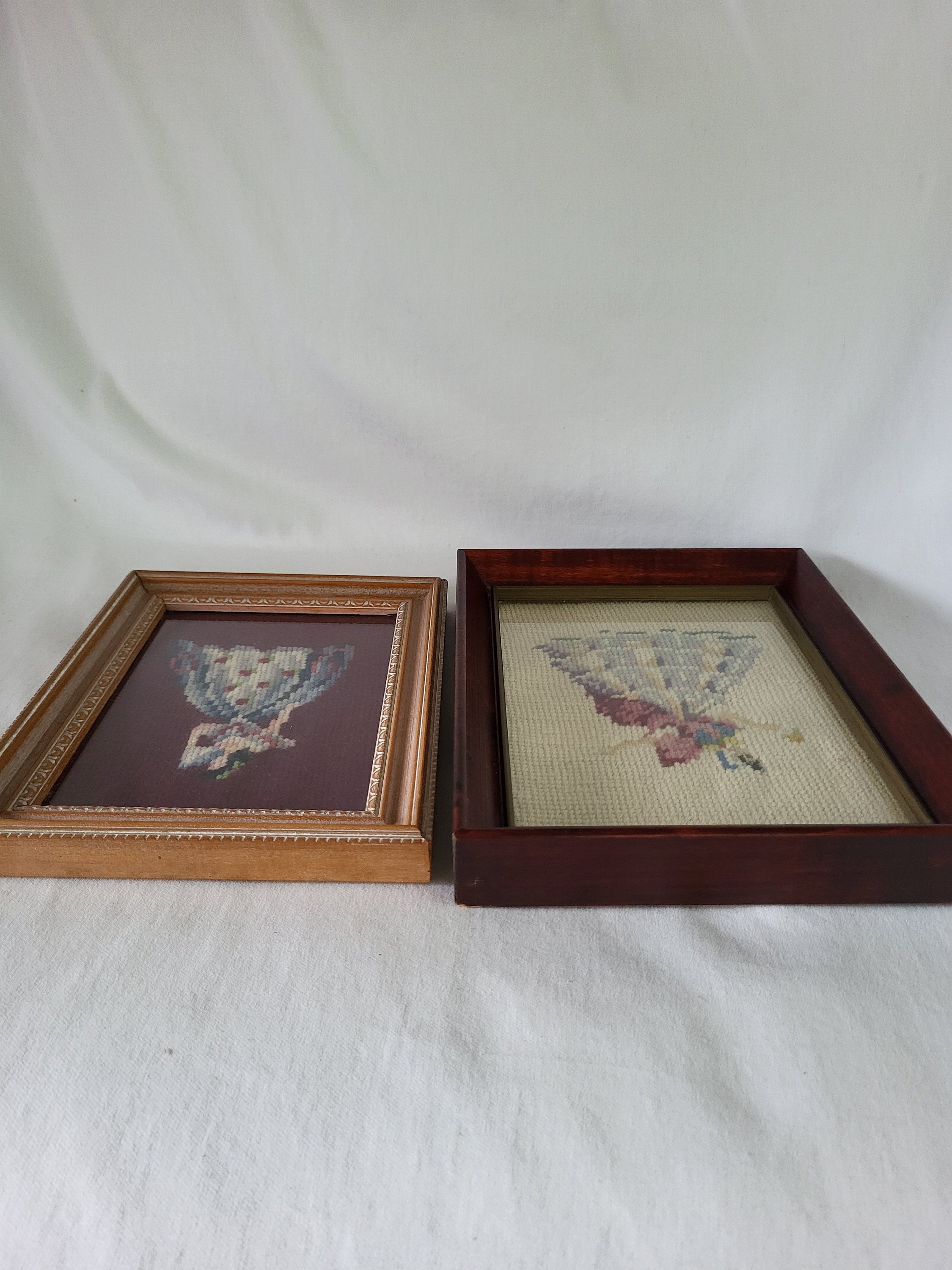 Pair of Vintage Needlepoint Embroidery Old Fashioned Ladies in Gowns ...