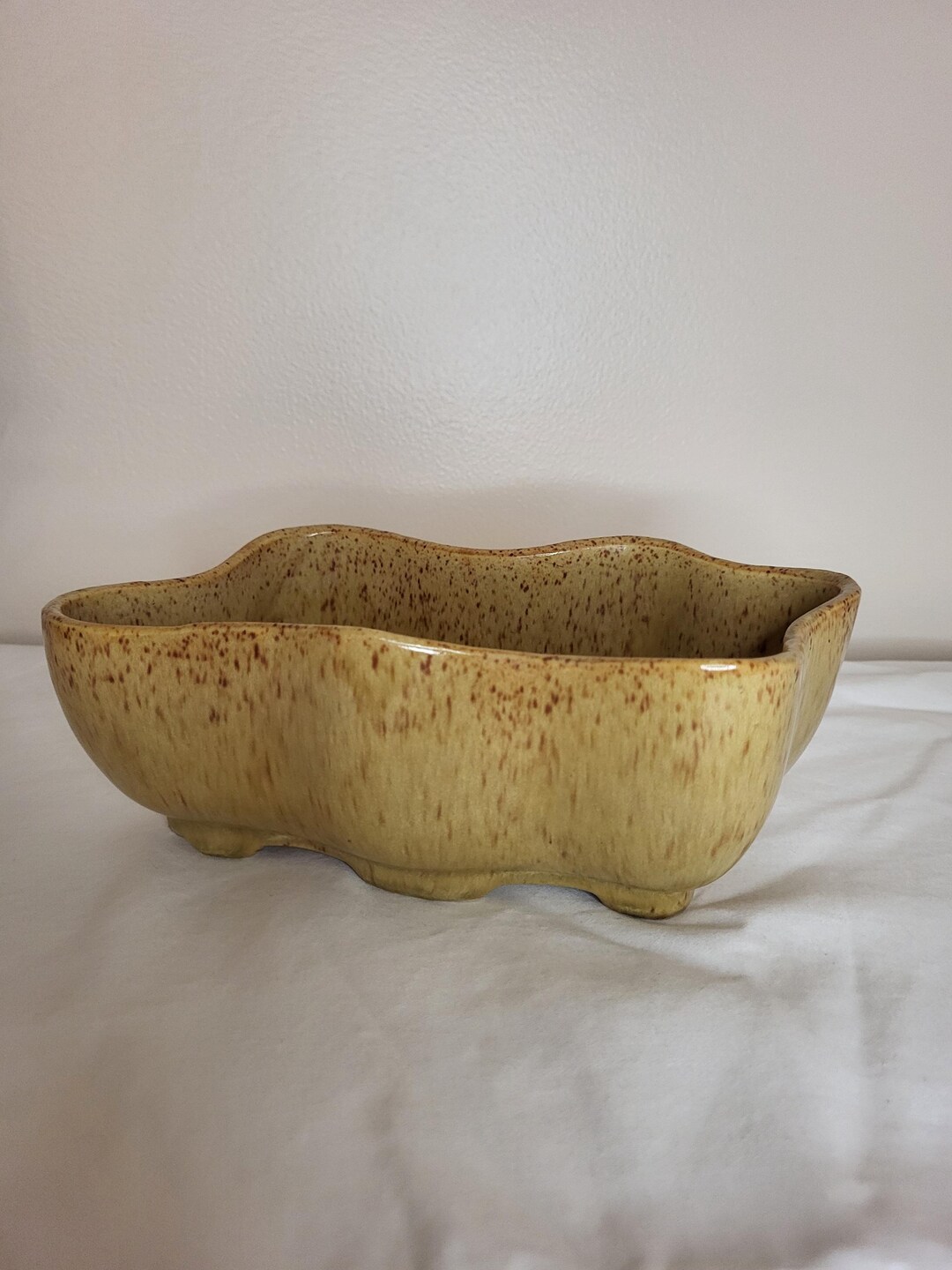 Vintage UPCO 243 Wavy Ceramic Planter, Golden Mustard, Speckled Glaze ...