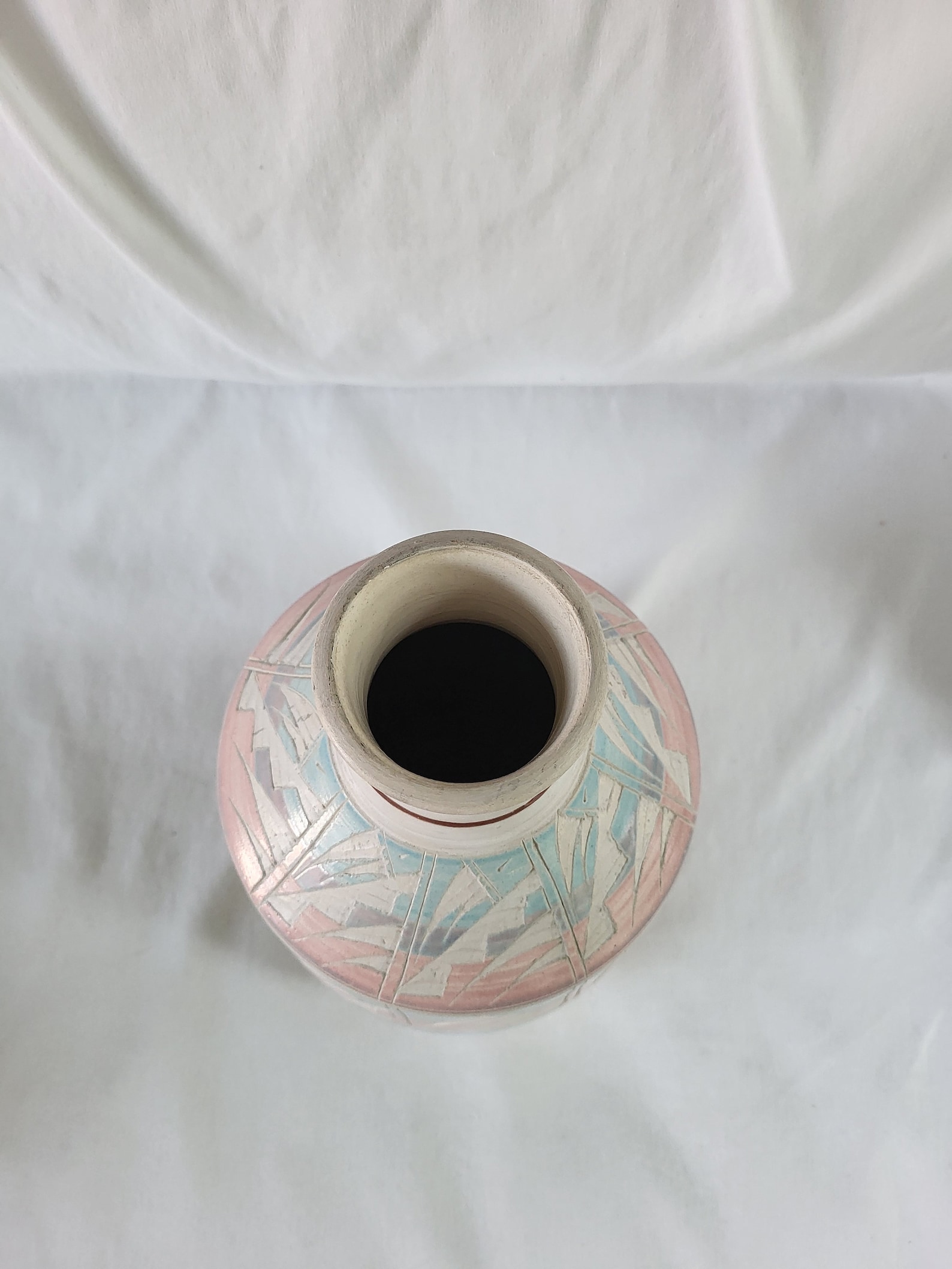 Vintage Acevloza Mexican Studio Pottery Vase, 9 Inch, White Blue Pink ...