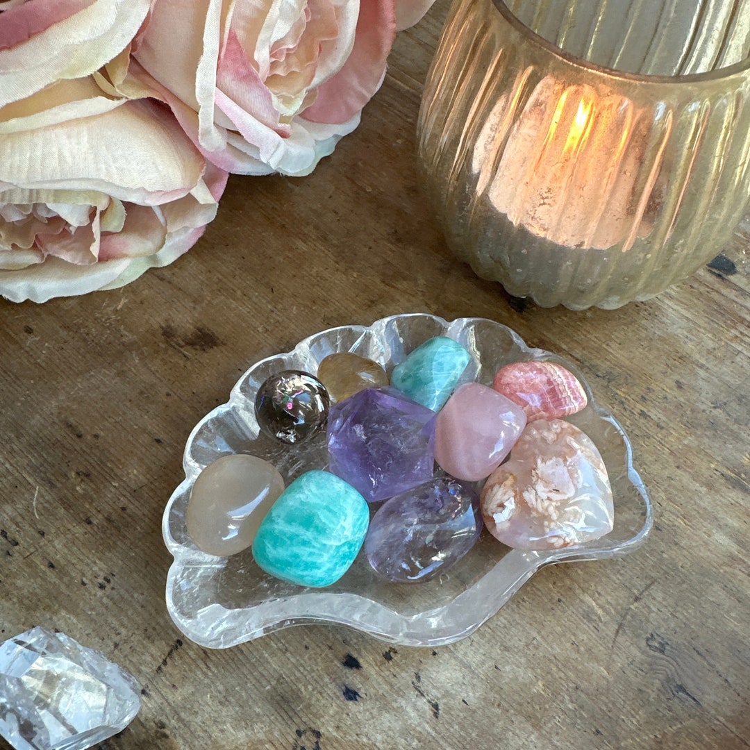 Clear Quartz Crystal Seashell Bowl Jewelry Dish Ring Holder Jewelry Box ...