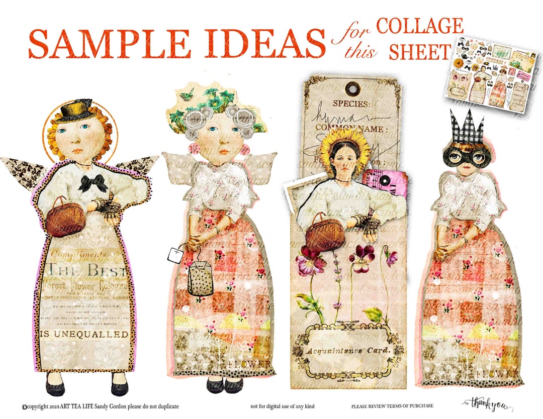 ART TEA LIFE Pocket Flower Paper Doll Collage Sheet Printable Download ...