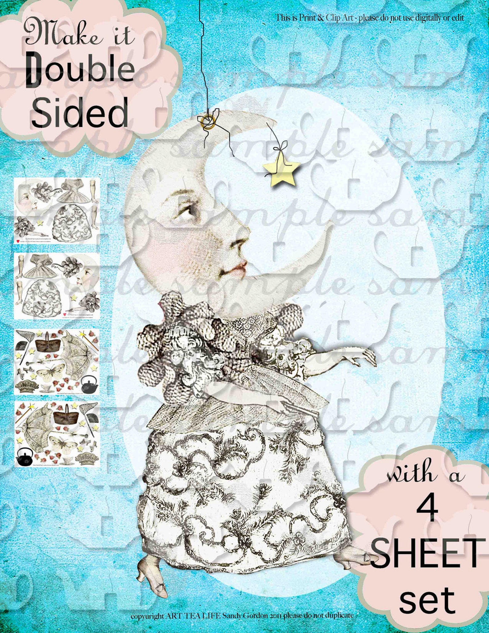 ART TEA LIFE Paper Doll Moon Collage Sheet Paper Doll Parts - Etsy