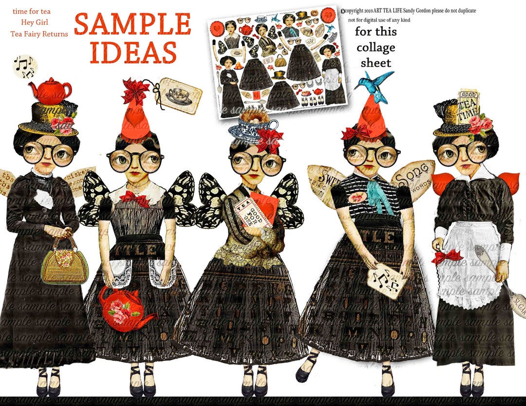 ART TEA LIFE Good Tea Paper Dolls Collage Sheet Printable Download ...