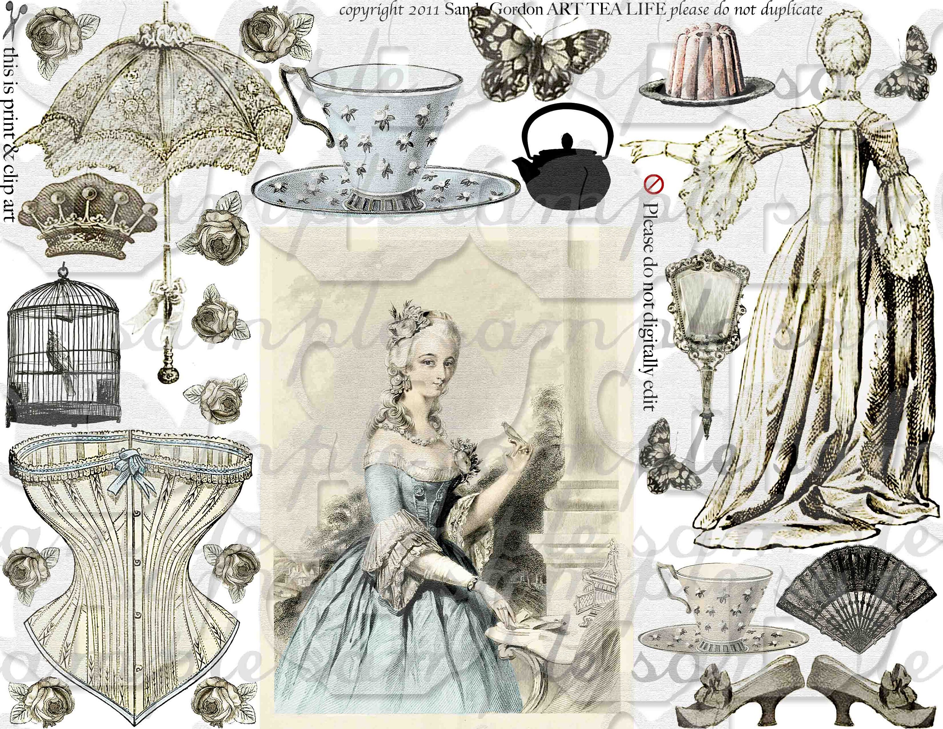 ART TEA Life Blue Marie Antoinette Collage Sheet Set Digital - Etsy