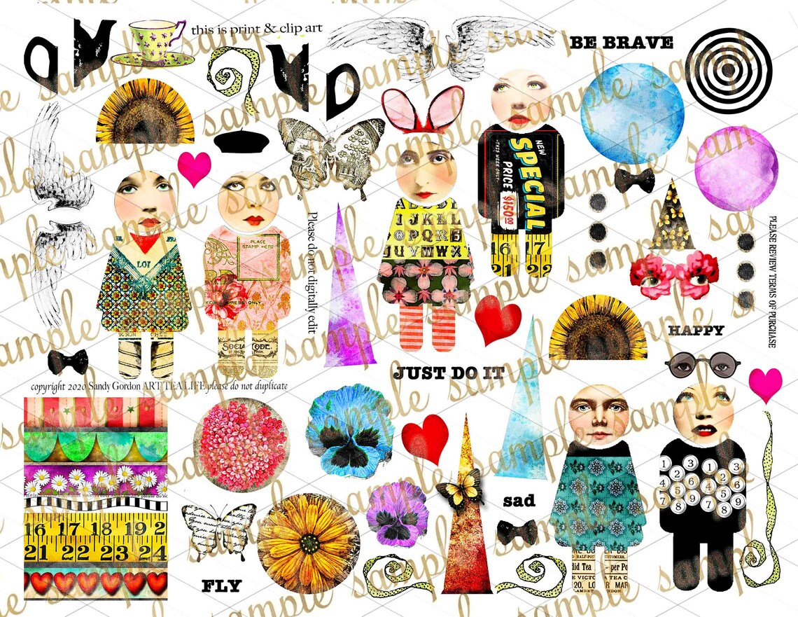 ART TEA LIFE Icon People Paper Dolls Collage Sheet Digital | Etsy
